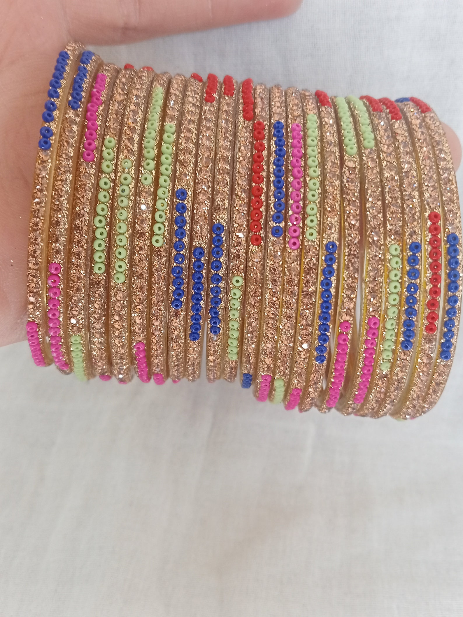 12 Glass Bangles Golden Color Women Fashion Bangles Accessories Glass ...