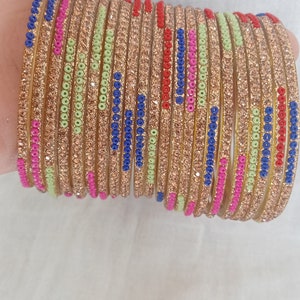12 Glass Bangles Golden Color Women Fashion Bangles Accessories Glass ...