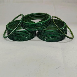12 Glass Bangles Dark Green Color Women Fashion Bangles Accessories ...