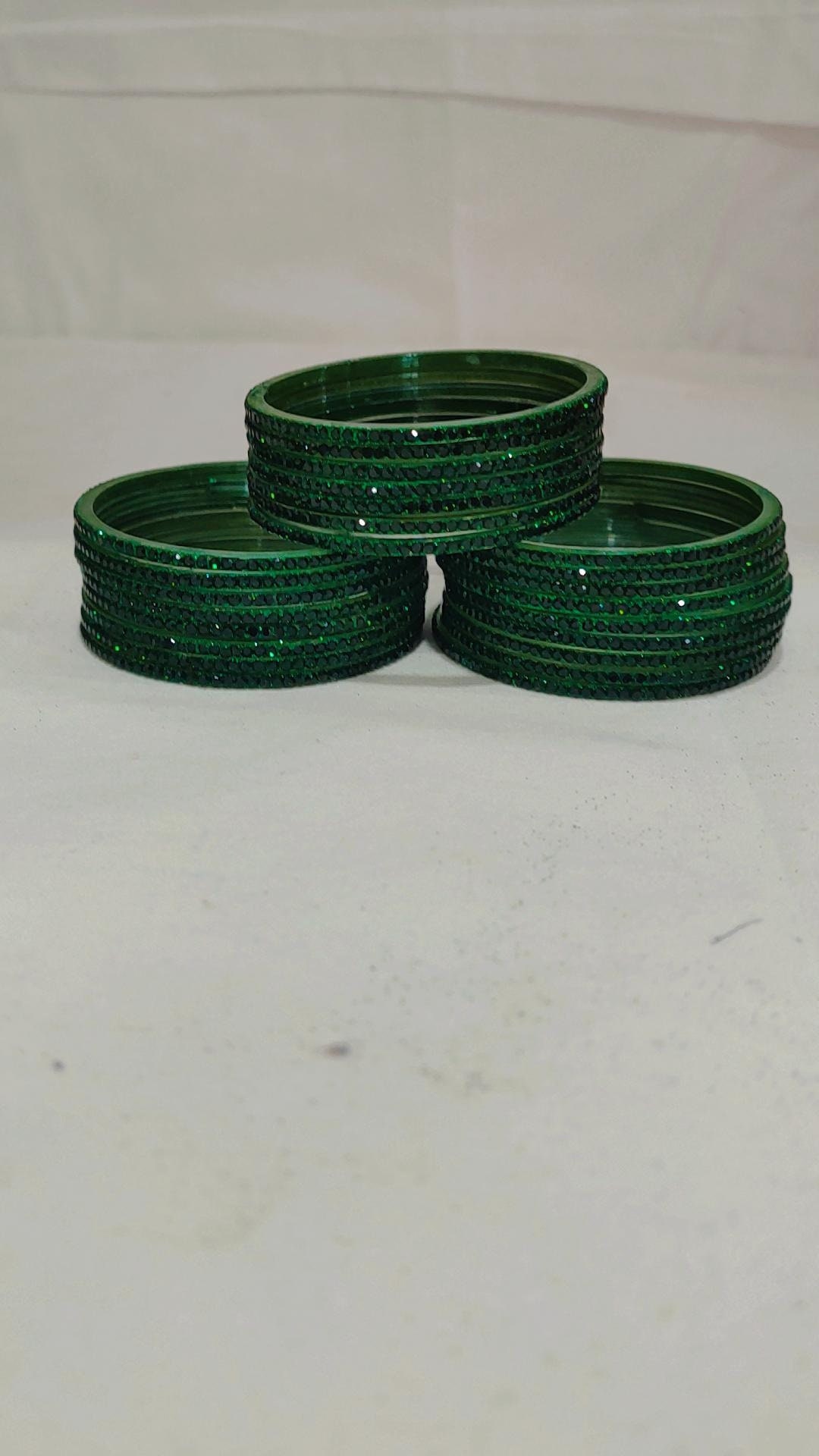 12 Glass Bangles Dark Green Color Women Fashion Bangles Accessories ...