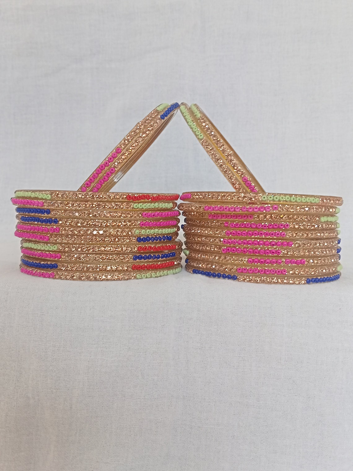 12 Glass Bangles Golden Color Women Fashion Bangles Accessories Glass ...