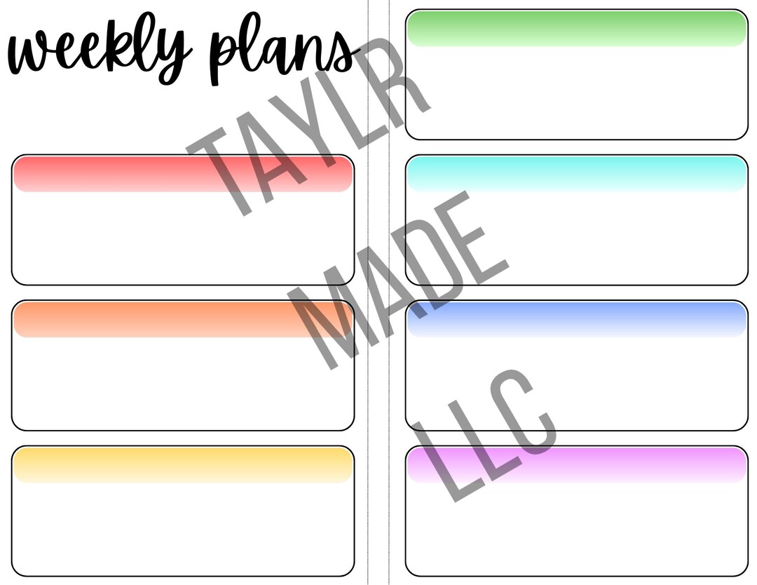 Weekly Planner Printable PDF Multicolored - Etsy