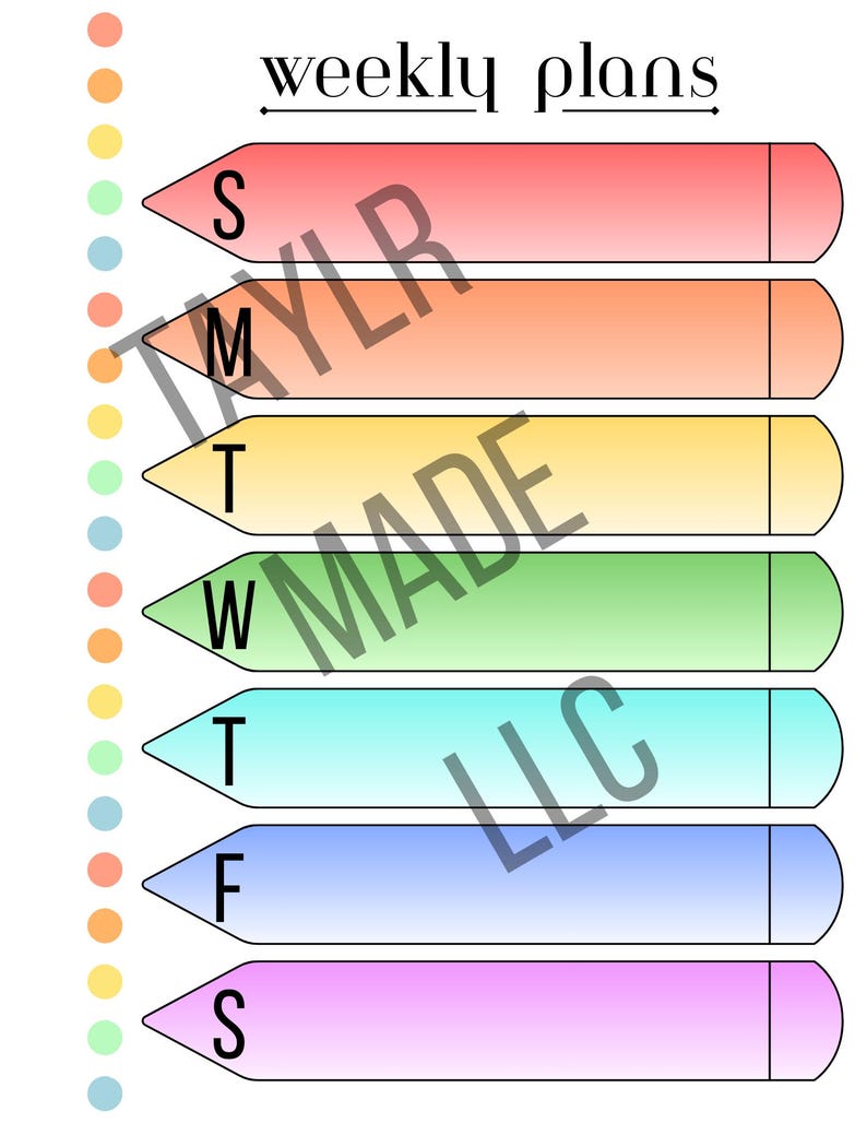 Weekly Planner Printable PDF Crayons Multicolored - Etsy