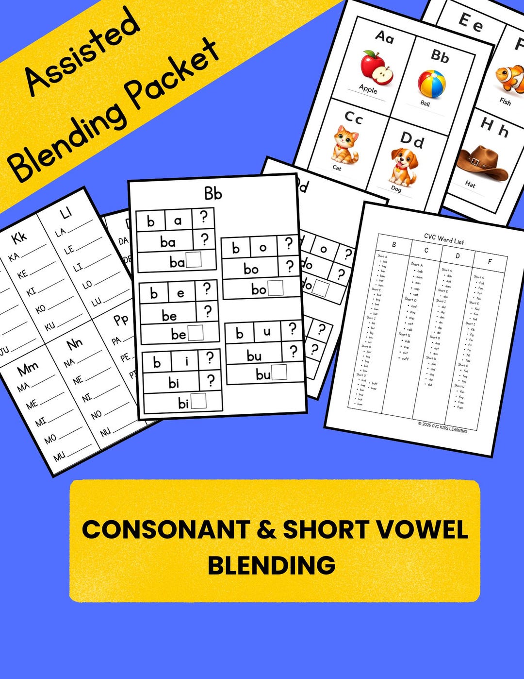 Assisted Blending Activity - Consonant and Short Vowel Blending - Etsy