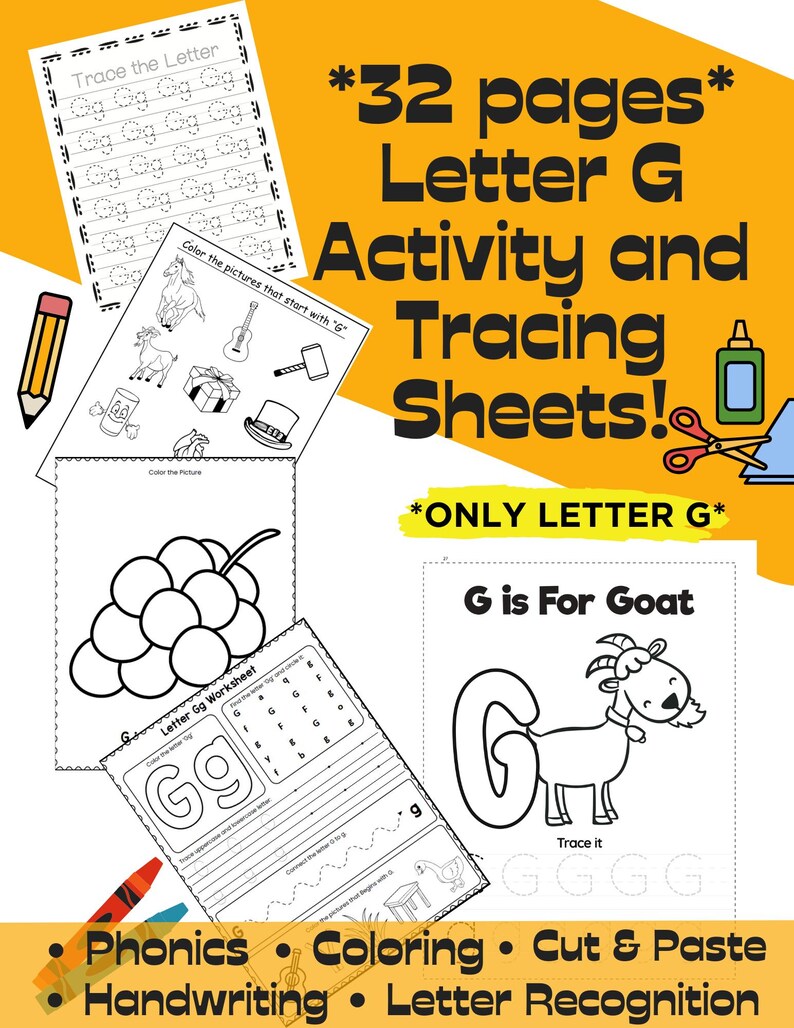 Letter G Tracing and Activity Worksheets! **only Letter G** - Etsy