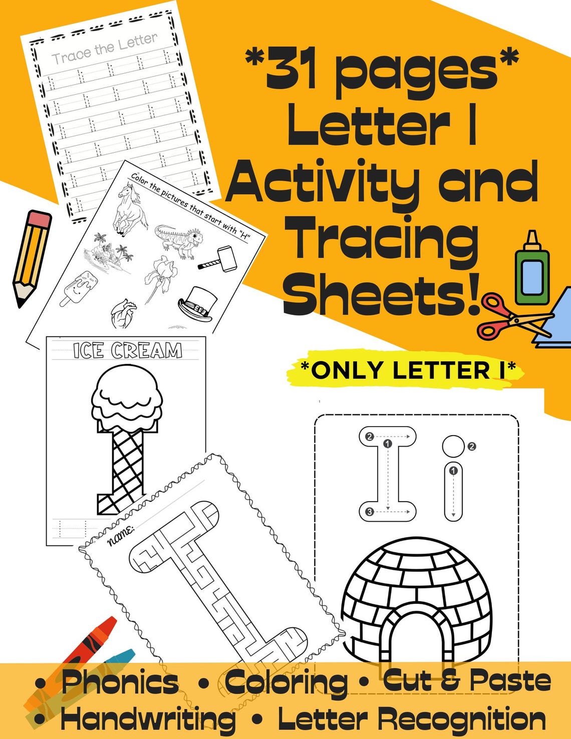 Letter I Tracing and Activity Worksheets! **only Letter I** - Etsy