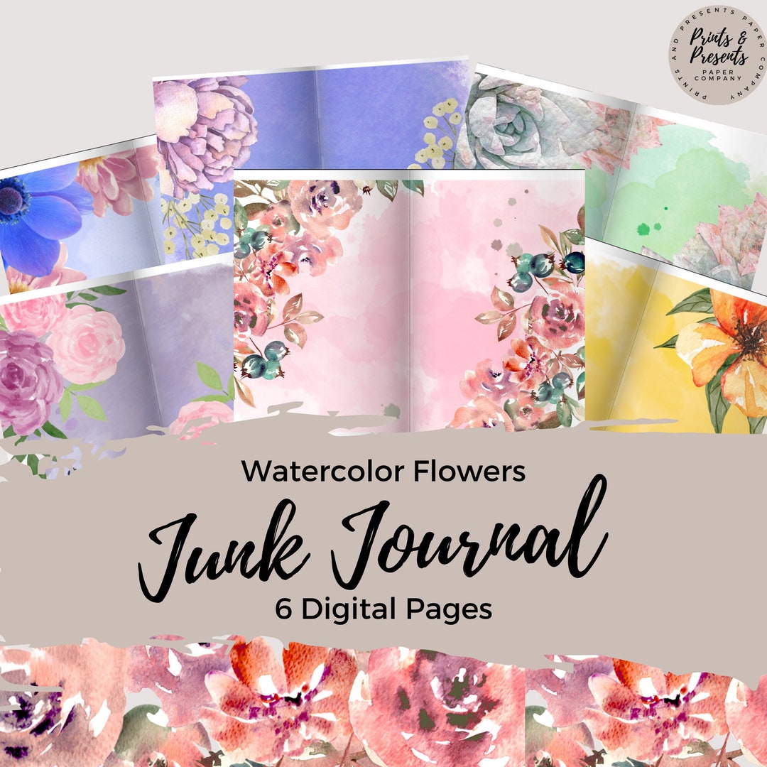 Watercolor Flower Journal Digital Paper, Floral 6 Digital Journal Pages ...