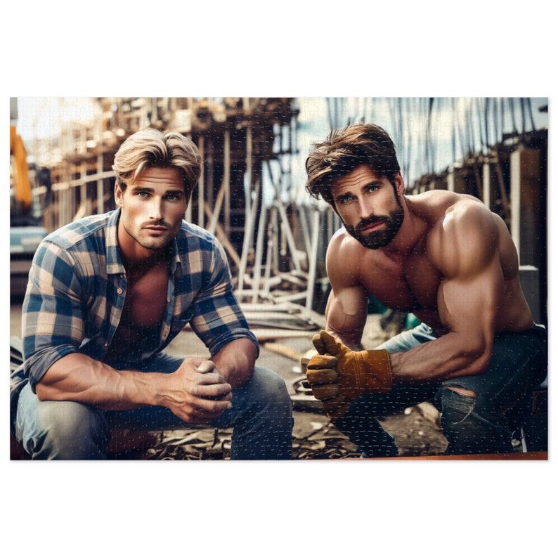 Bearded Muscular Construction Workers Christmas Jigsaw Puzzle With Tin ...