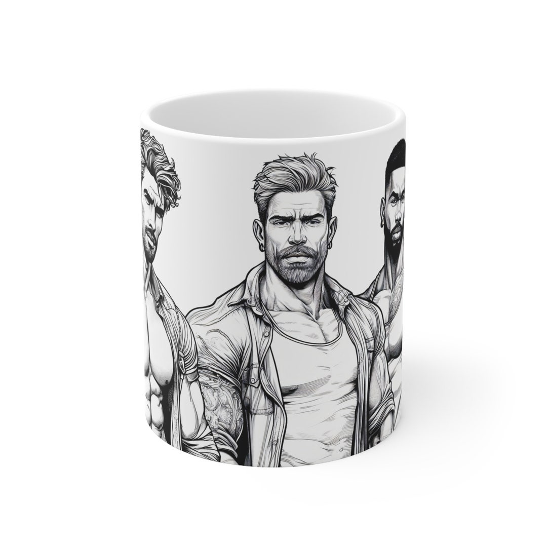 Ceramic Mug 11oz Muscle Men Bearded Hunks Drawings Gay Studs - Etsy