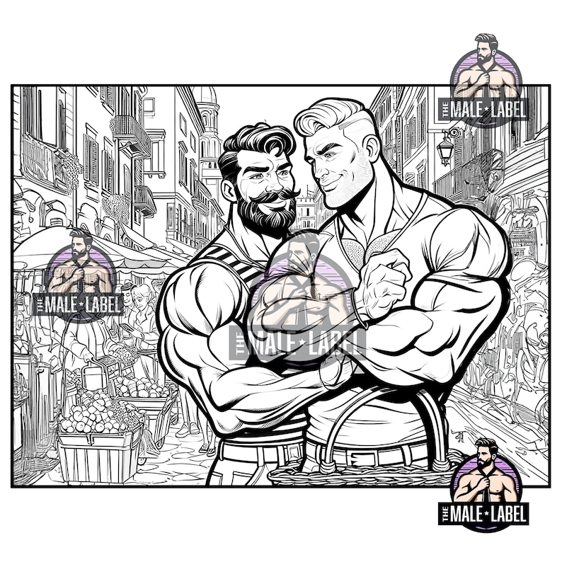 Muscular Gay Men Coloring Pages: Love Fantasy Illustrations (PDF ...