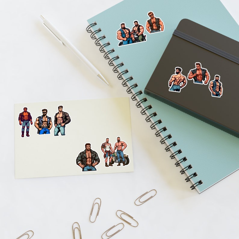 10 Stickers Sheet Leathermen Bikers Muscular Handsome Gay Queer Decals ...