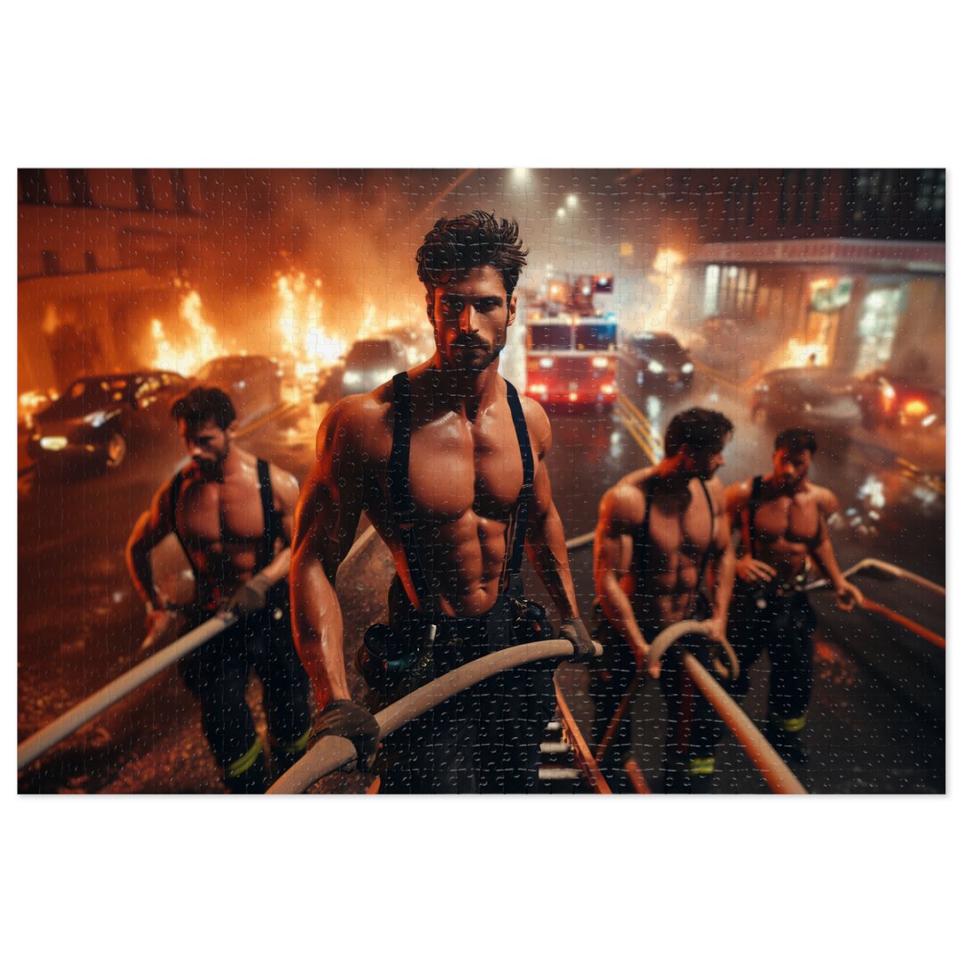 Firemen Bearded Muscular Handsome Men Christmas Jigsaw Puzzle - Etsy