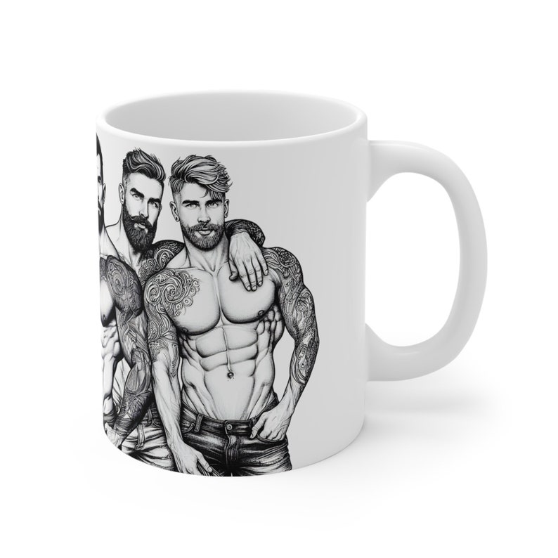 Ceramic Mug 11oz Muscle Men Daddies Bearded Hunks Drawings Gay Mug Gift for Him Muscle Gay ...