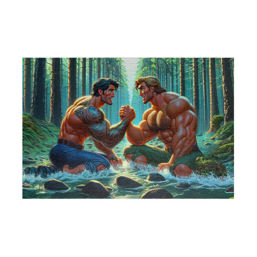 Gay-themed Fairytale Wrestlers Puzzle, LGBTQ Jigsaw Game, Pride Gift ...