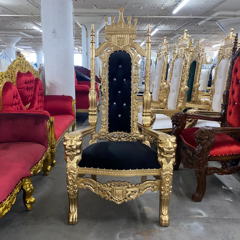 King David Crown Lion Throne Chair Black Velvet / Gold - Etsy
