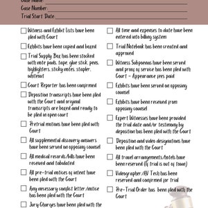 Paralegal's Pre-trial Checklist - Etsy