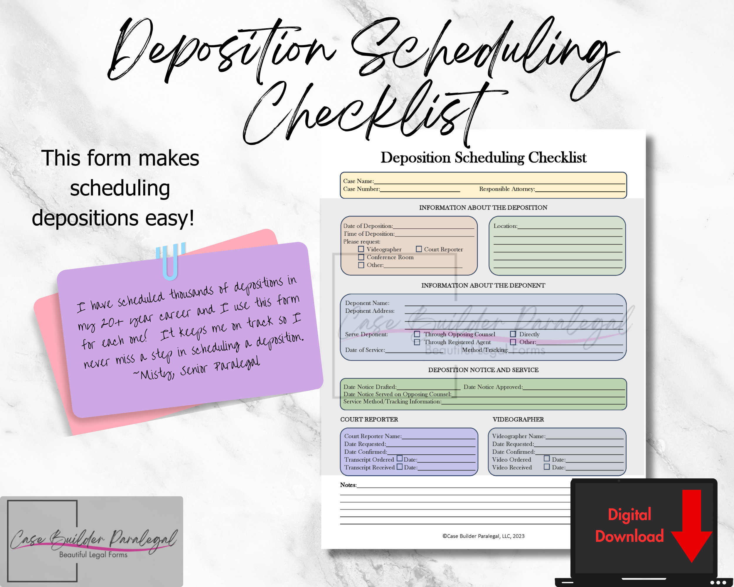 Deposition Scheduling Checklist - Etsy