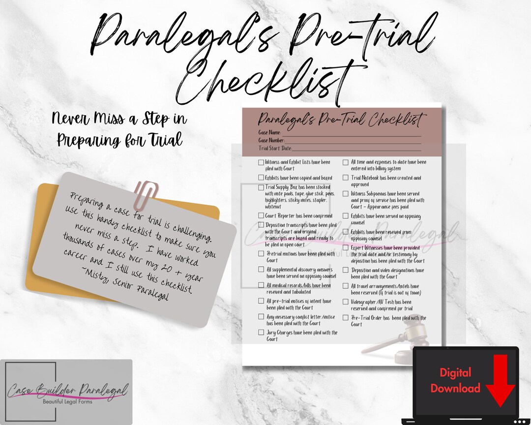 Paralegal's Pre-trial Checklist - Etsy