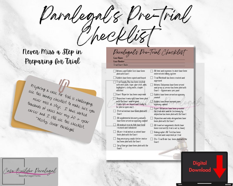 Paralegal's Pre-trial Checklist - Etsy