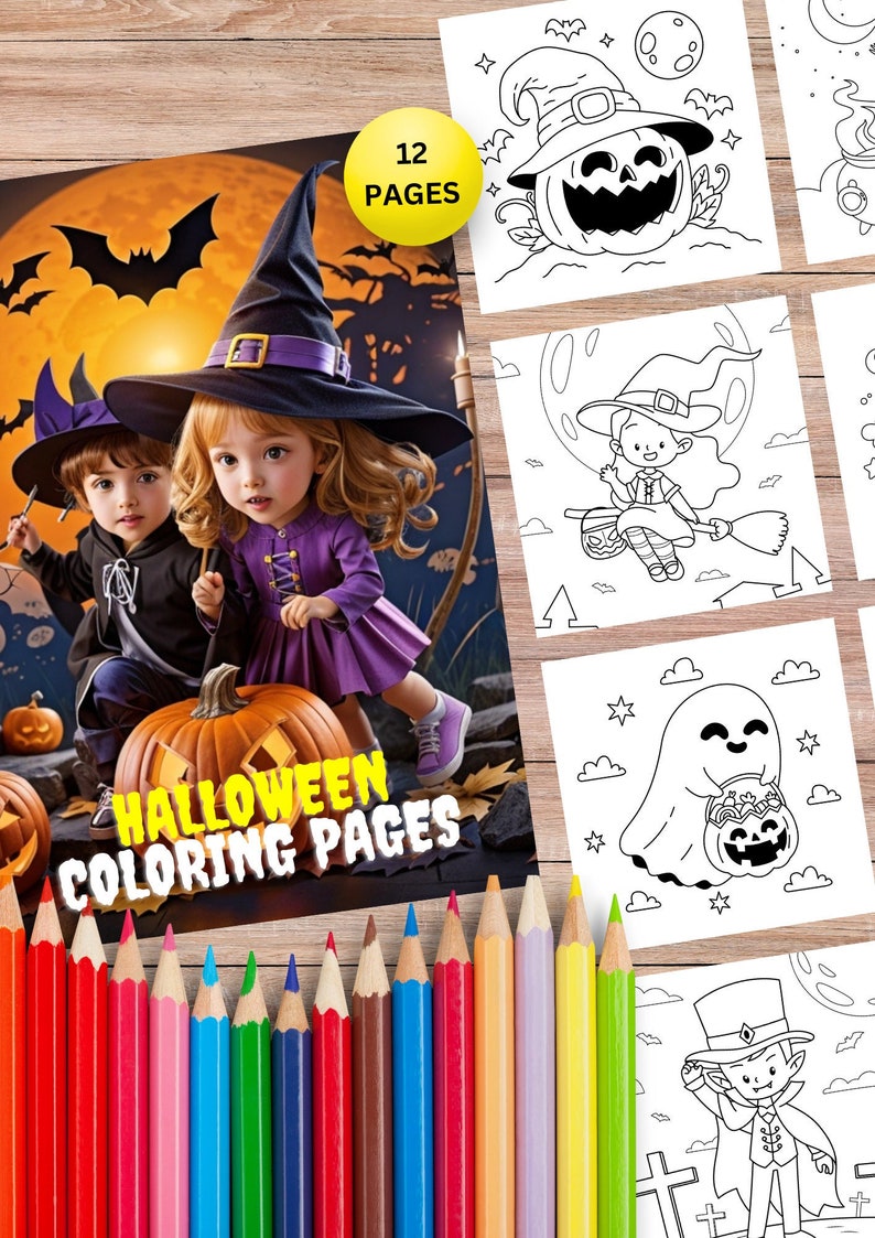 Halloween Kids Coloring Pages PDF Printable - Etsy
