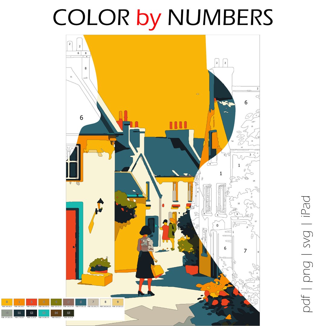 Easy Color by Numbers for Adults | Irish Town 02| Printable Paint by ...