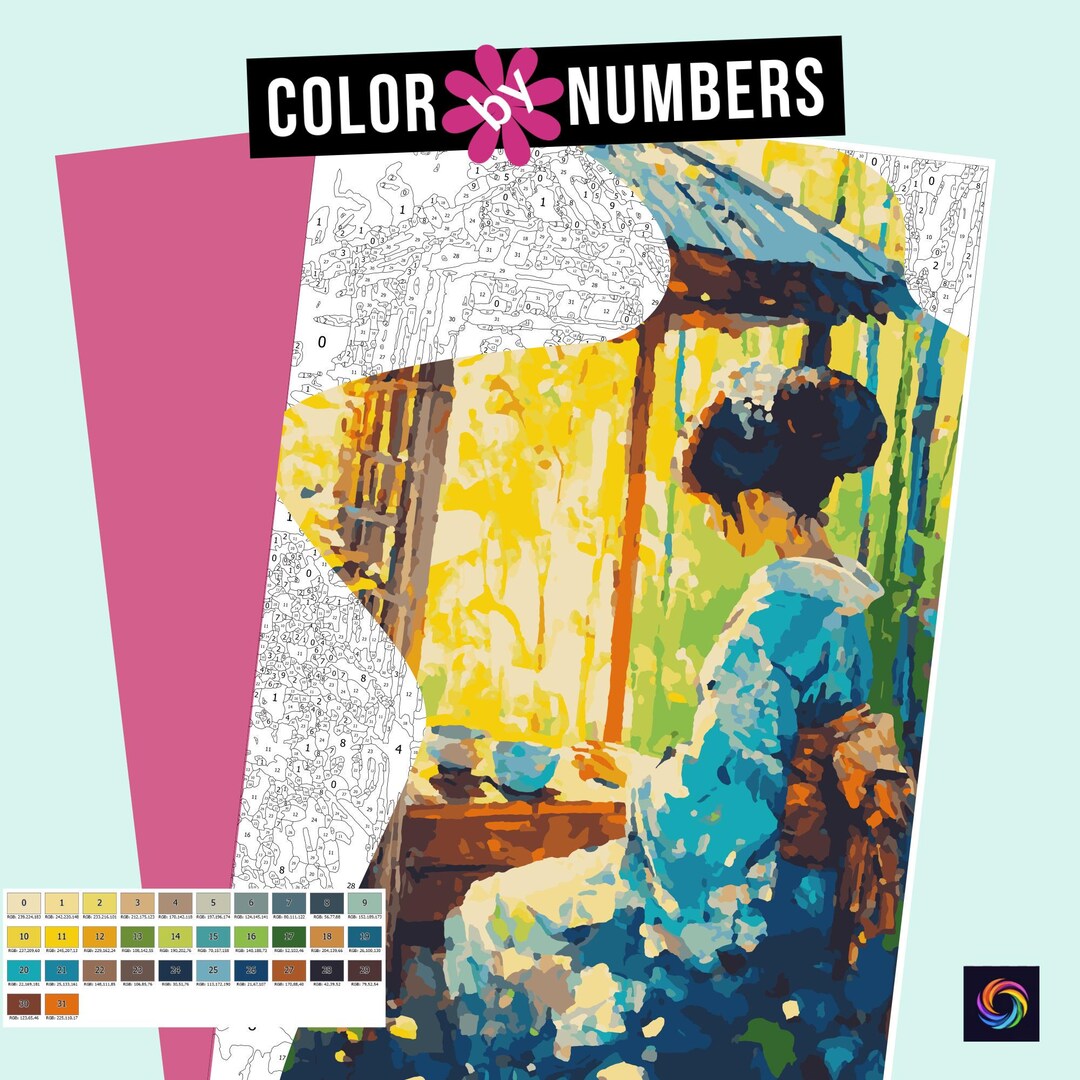 Japanese Garden Color by Numbers: Kimono Tea Nook (digital Coloring ...