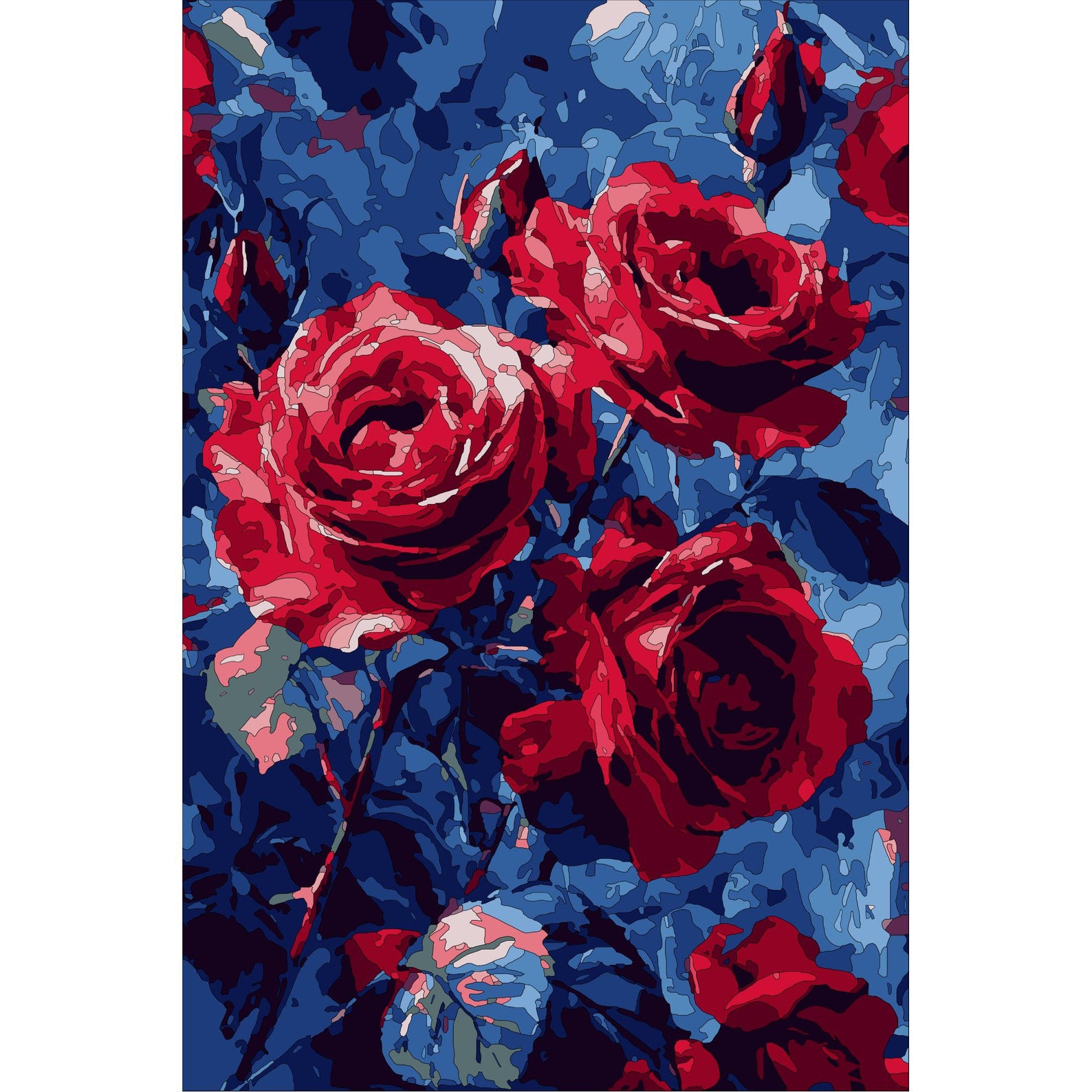 Red Roses Color by Numbers: Printable Floral Painting (digital Download ...