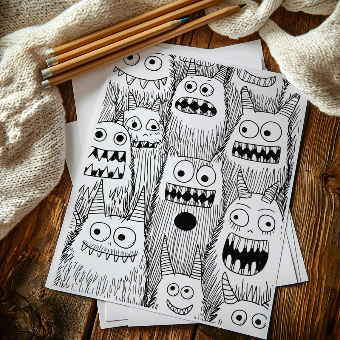 Happy Monster Doodle Coloring Pages | 6 Printable Coloring Sheets for ...