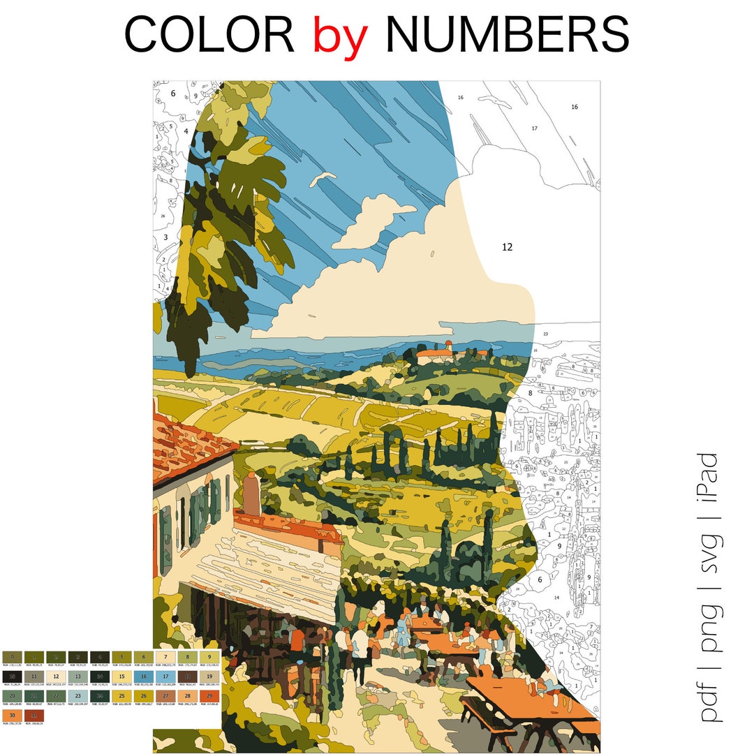 Color by Numbers for Adults | Tavern in France | Printable Paint by ...