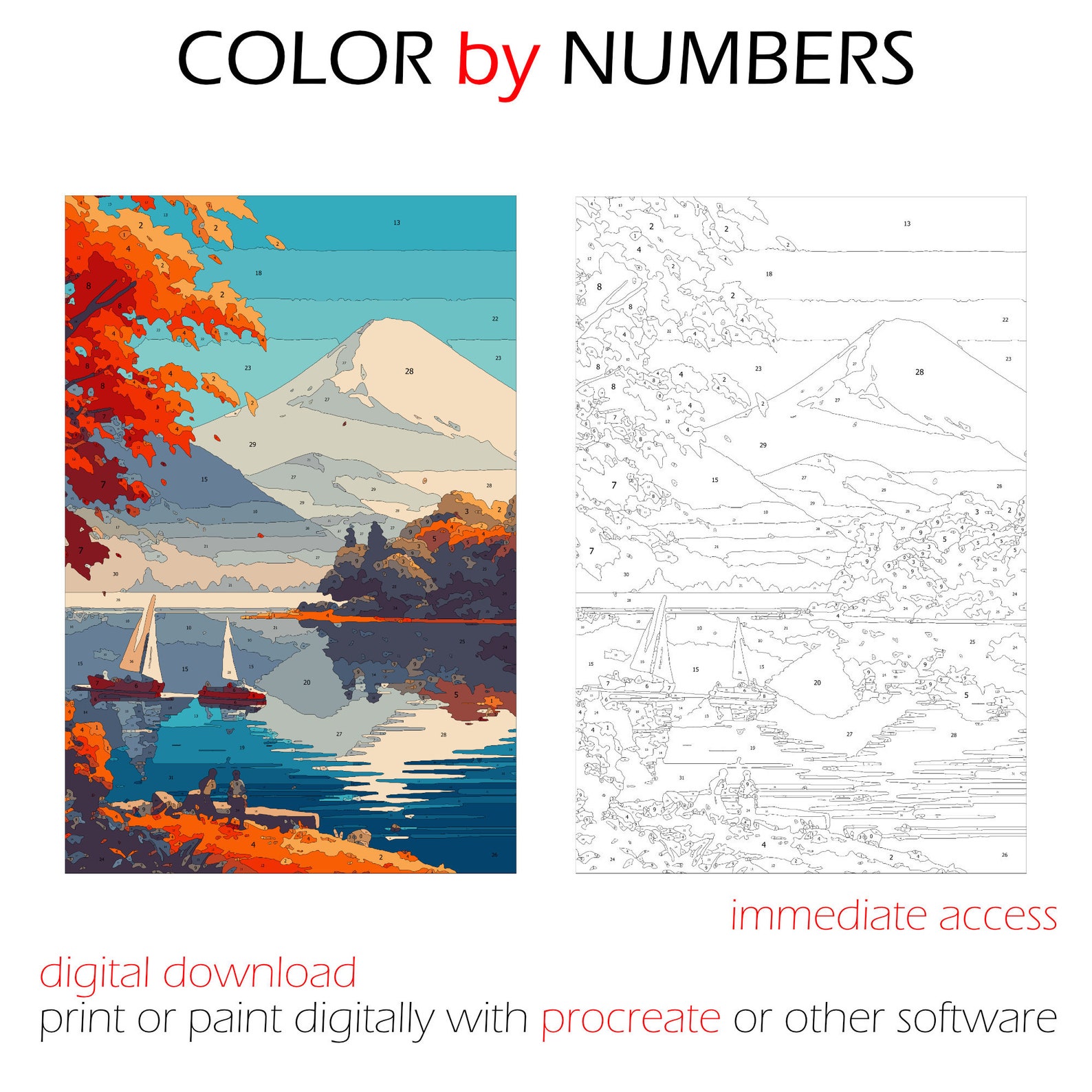 Color by Numbers for Adults | Fall in Japan | Printable Paint by ...