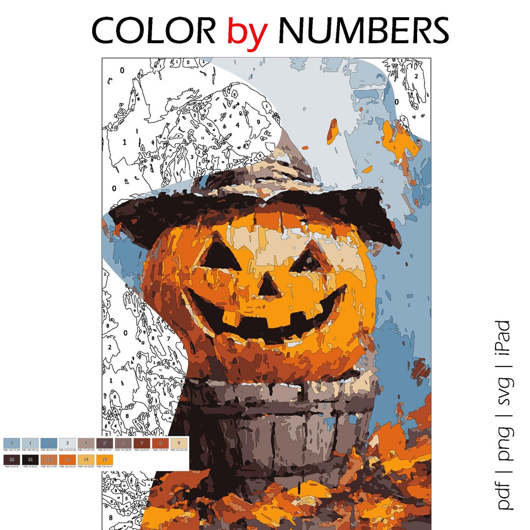 Halloween Pumpkin Color by Numbers: Printable Digital Art (PDF, SVG ...