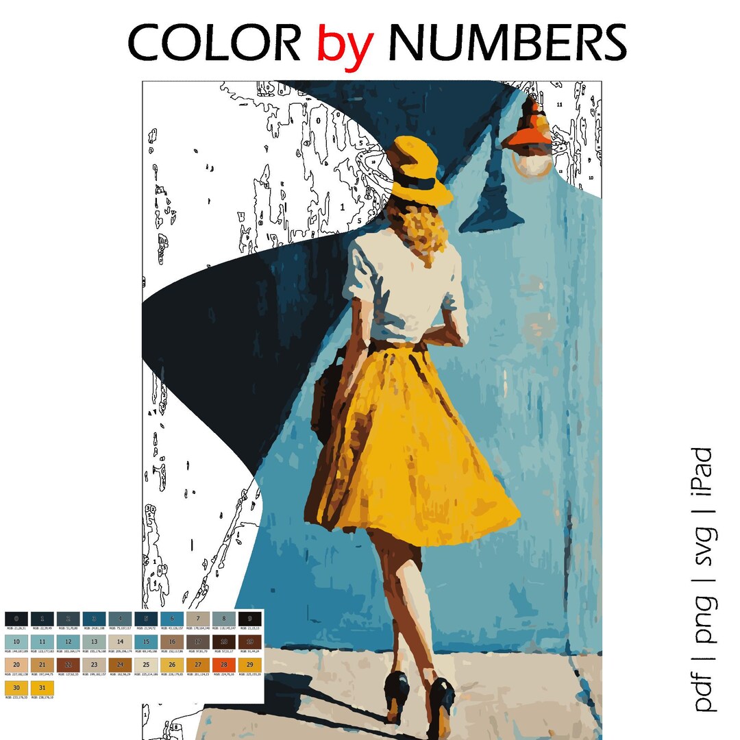 Easy Color by Numbers for Adults | Yellow Dress 2 | Printable Paint by ...