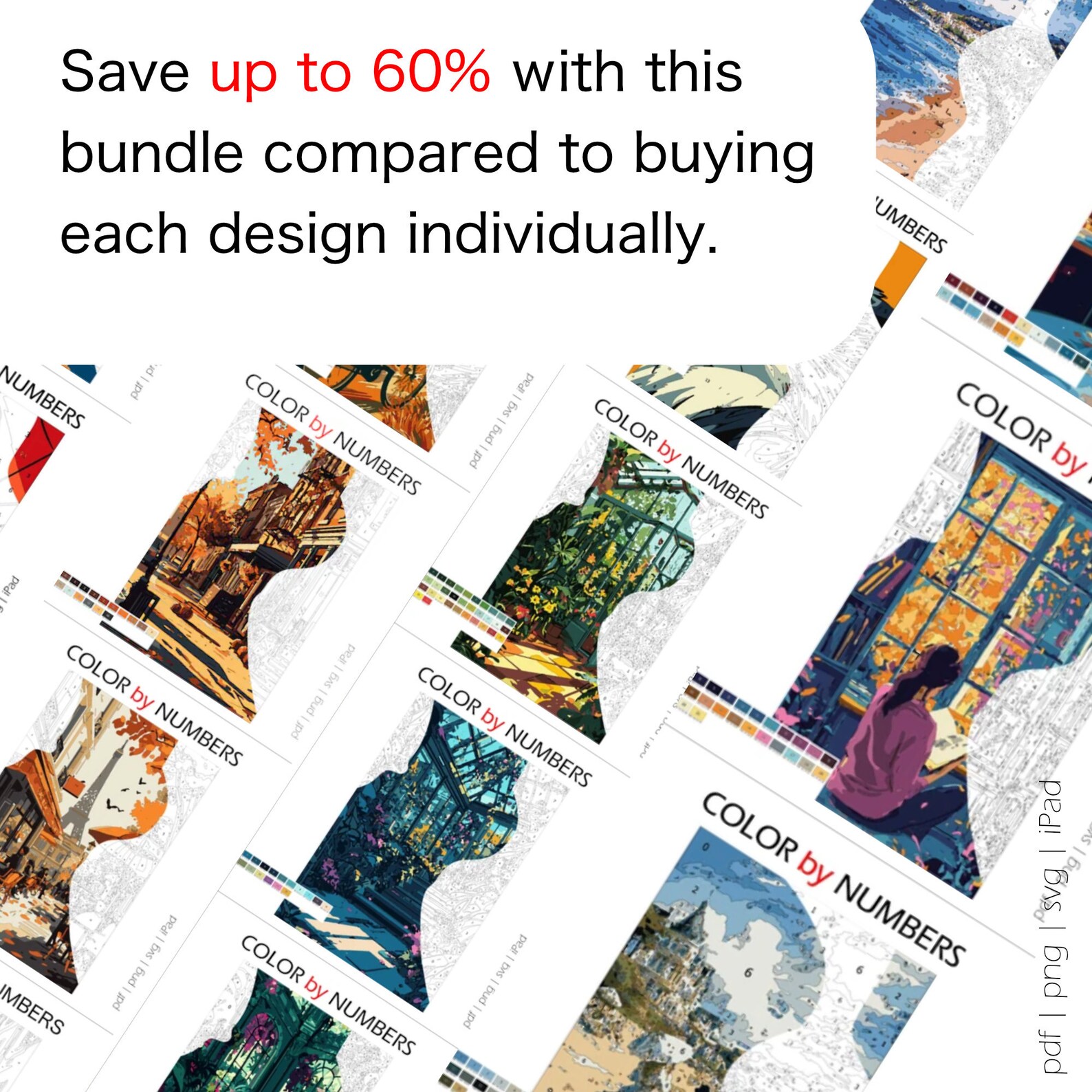 Color by Numbers Bundle: 60+ Digital Coloring Designs (PDF, SVG, PNG ...