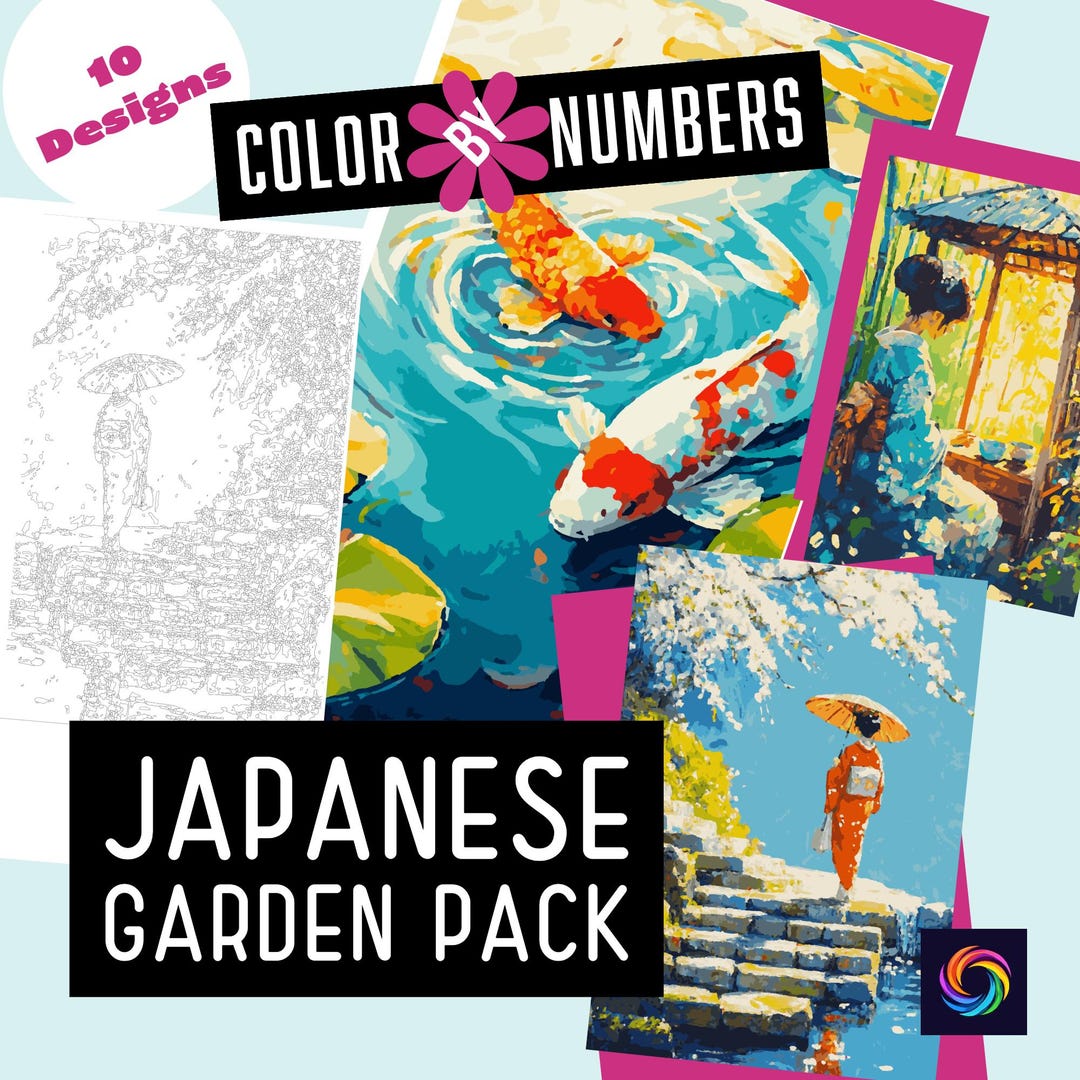 Japanese Garden Color by Numbers Bundle: Procreate iPad Coloring Pages ...