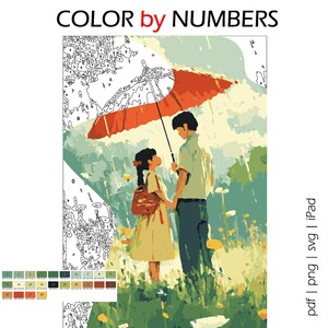 Anime Umbrella Color by Numbers: Printable Digital Coloring Pages (PDF ...