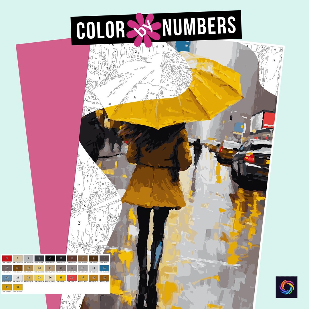 New York Yellow Umbrella Color by Numbers: Procreate iPad (digital ...