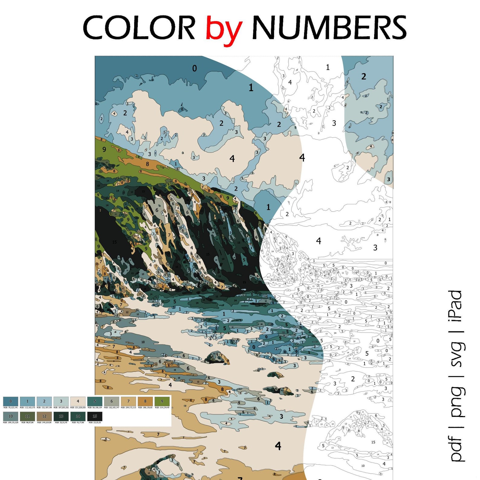 Color by Numbers for Adults | Beach of Ireland | Printable Paint by ...
