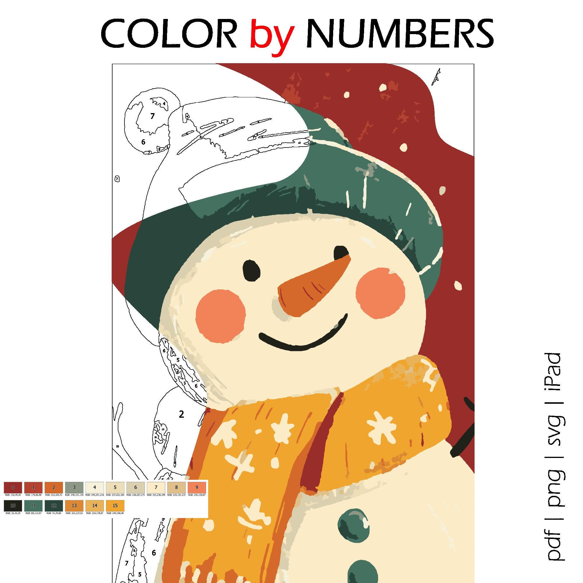 Snowman Color by Numbers: Art Digital Coloring Pages (procreate Ipad ...