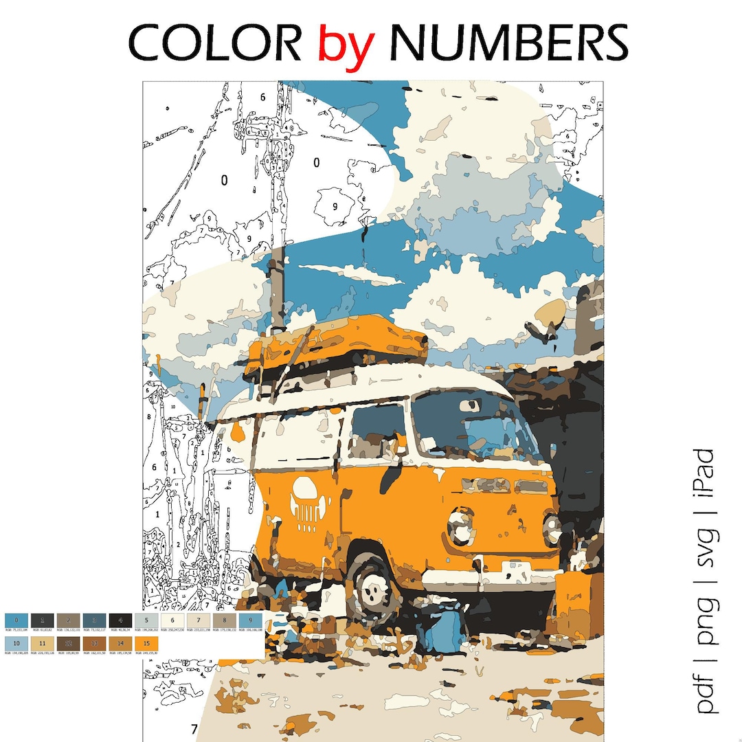 VW Bus Color by Numbers: Procreate Printable Art Kit (digital Download ...