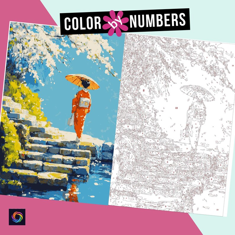 Japanese Geisha Garden Color by Numbers: Procreate iPad Coloring ...