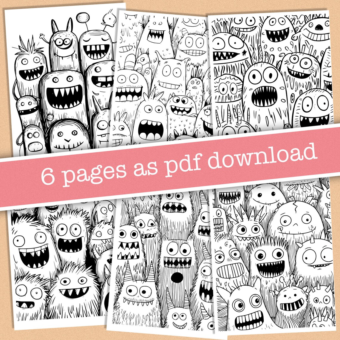 Monster Doodle Coloring Pages: 6 Printable Sheets (digital Download) - Etsy