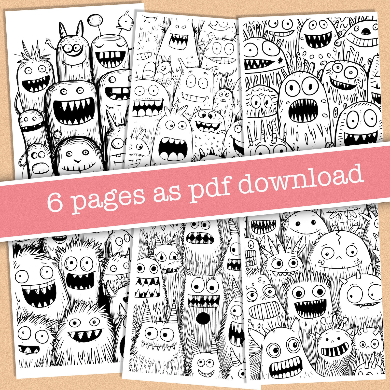Happy Monster Doodle Coloring Pages | 6 Printable Coloring Sheets for ...