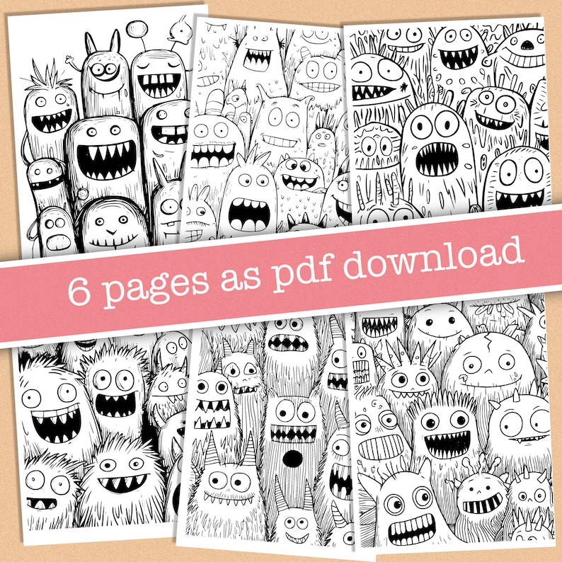 Happy Monster Doodle Coloring Pages | 6 Printable Coloring Sheets for ...
