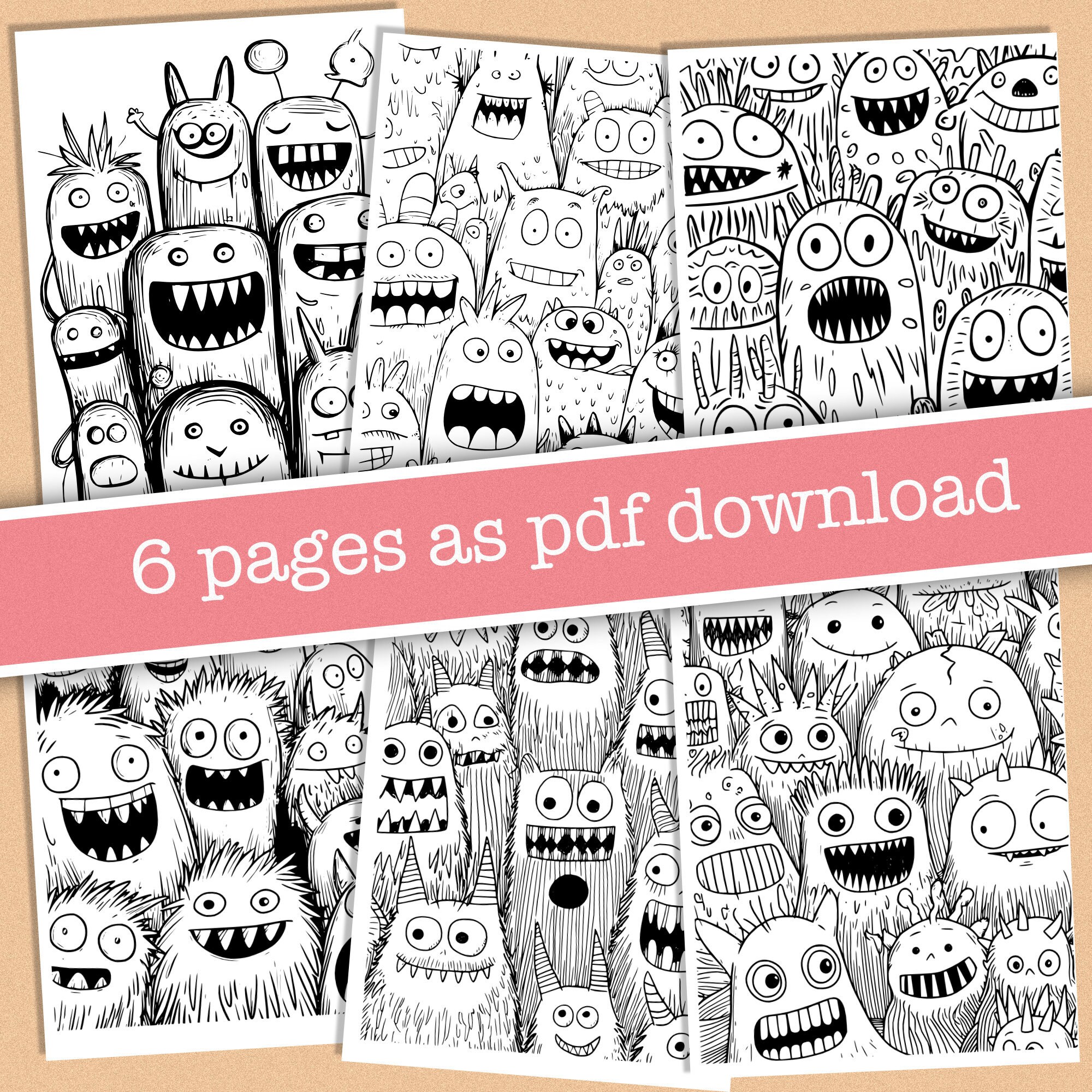 Happy Monster Doodle Coloring Pages | 6 Printable Coloring Sheets for ...