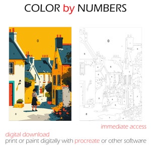 Easy Color by Numbers for Adults | Irish Town 02| Printable Paint by ...