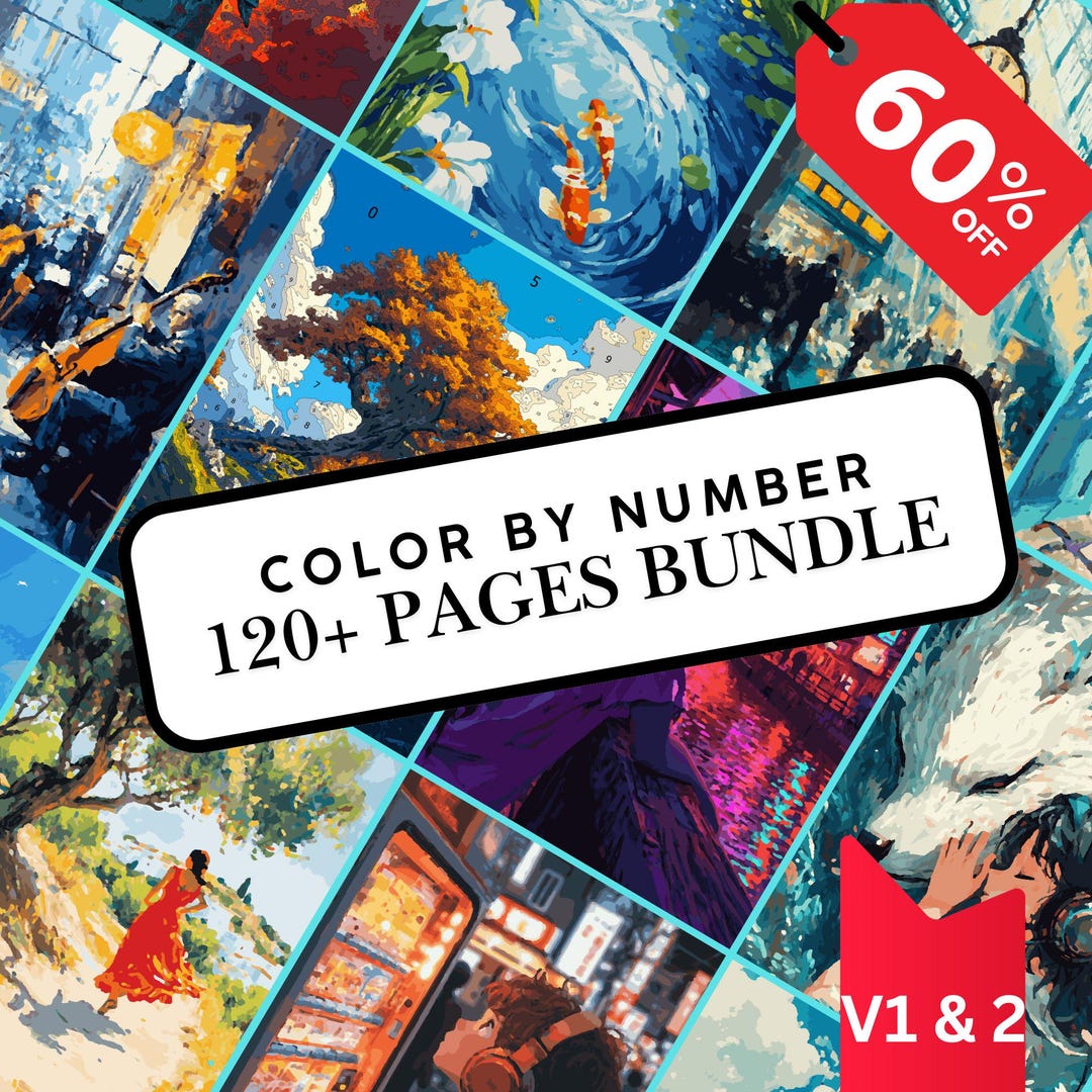 Procreate Color by Number Bundle: 120+ Adult Coloring Pages (digital ...