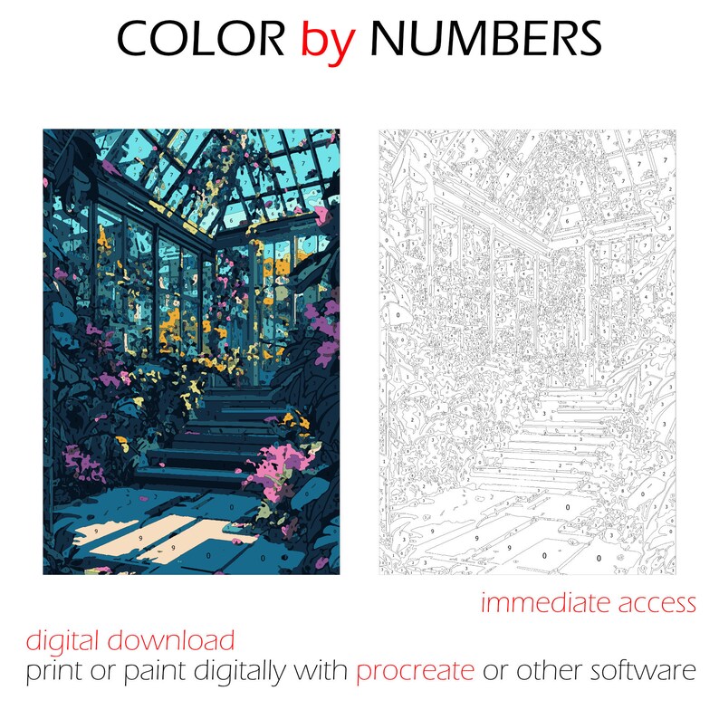 Color by Numbers for Adults | Glasshouse | Printable Paint by Numbers ...
