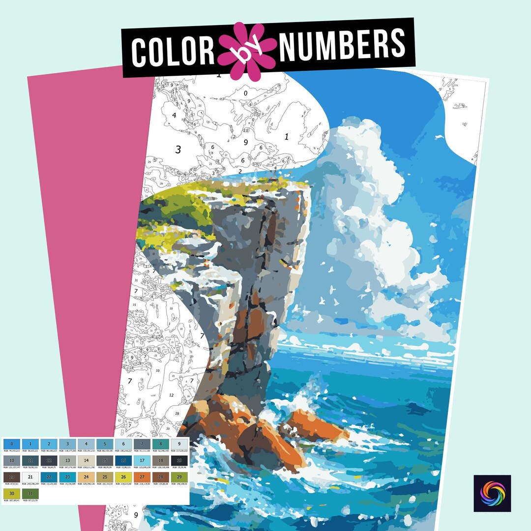 Nautical Cliffs Color by Numbers: Landscape Digital Coloring Pages (PDF ...