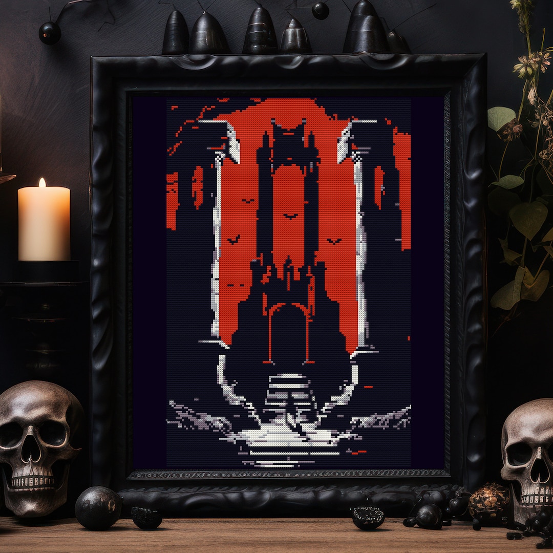 Pixel Art Dracula Castle Ruins Gothic Cross Stitch Pattern, Fantasy X ...