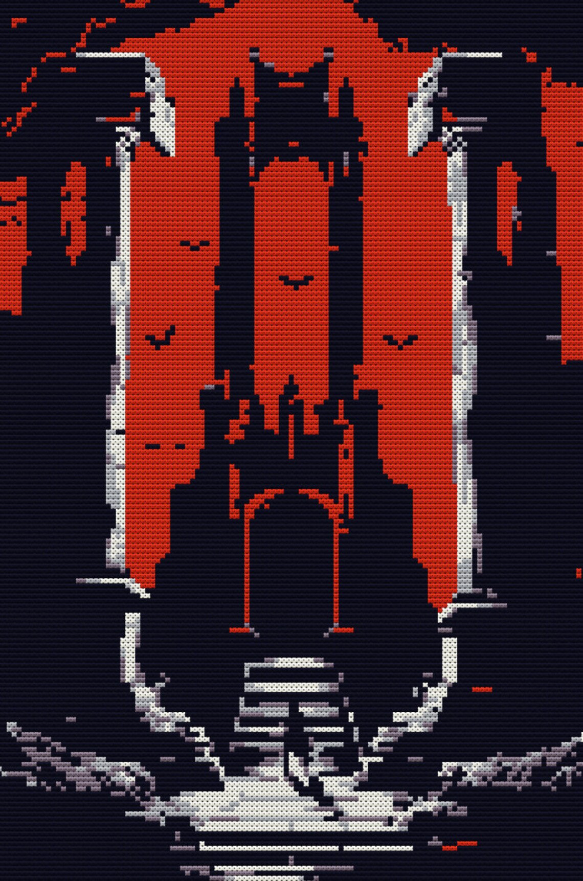 Pixel Art Dracula Castle Ruins Gothic Cross Stitch Pattern, Fantasy X ...